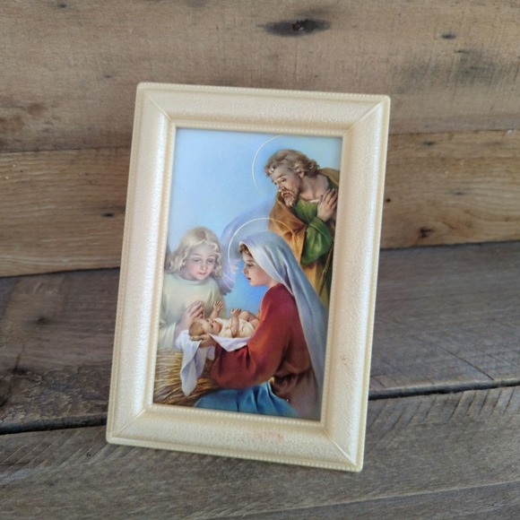 unknown | Accents | Vintage Framed Print Of Holy Family With Angel Mary ...